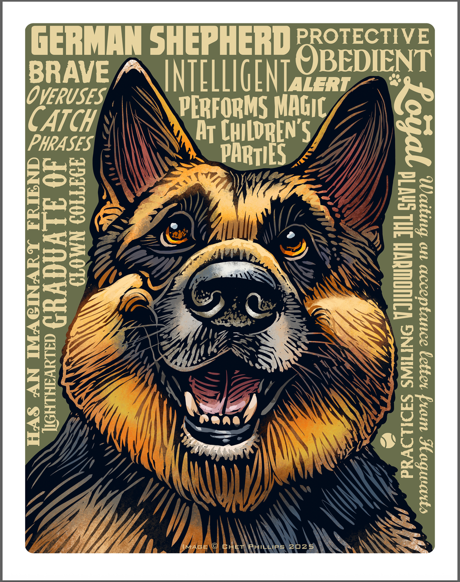German Shepherd- 11 x 14 Print- Good Dog A'Mighty series – ChetArt